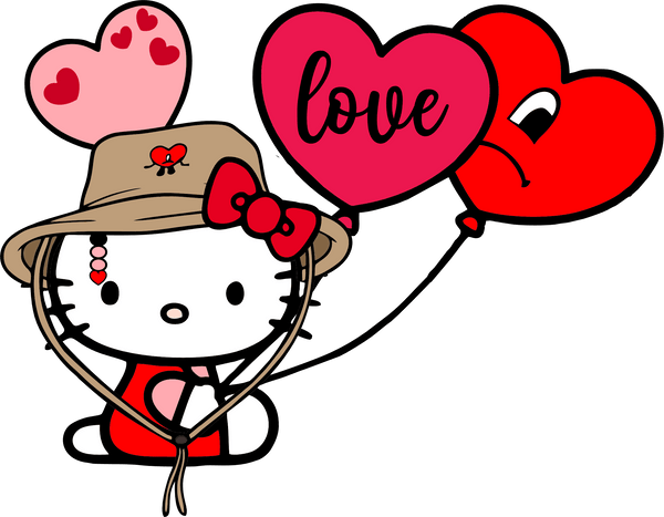 Hello Kitty And Bad Bunny Valentine's Day Love Design - DTF Ready To P ...
