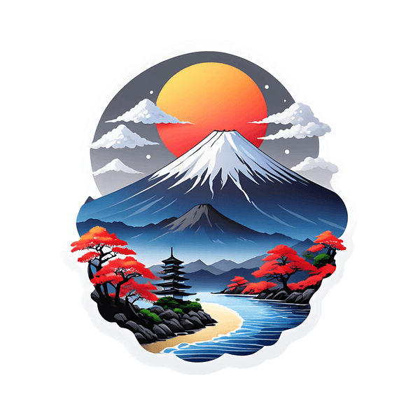 Mount Fuji Sunset - Scenic Sticker – Heat Press Transfer