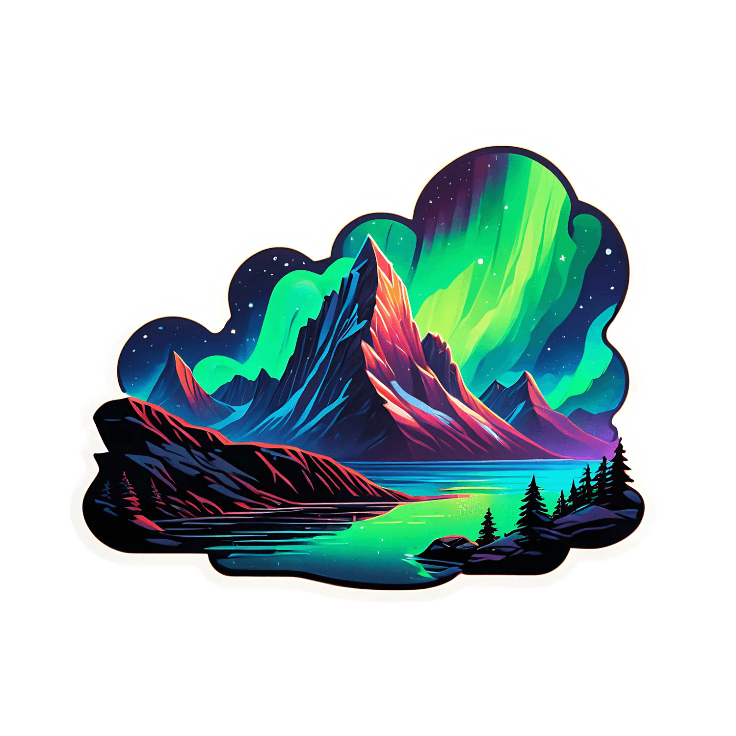Mountain Aurora Sticker - Vibrant Nature Scene – Heat Press Transfer