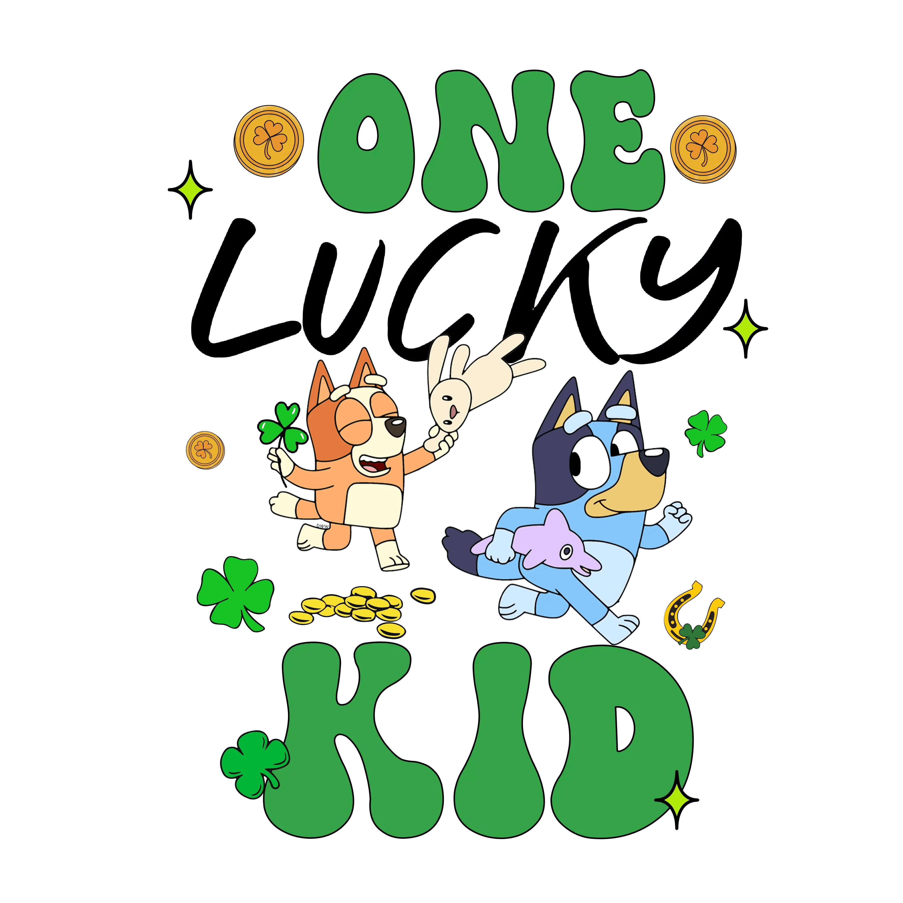 One Lucky Kid Bluey Patrick's Day - DTF Ready To Press – Heat Press ...