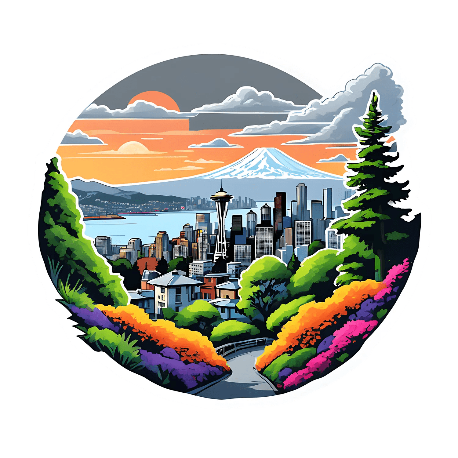 Seattle Skyline Sticker - Vibrant UV Design – Heat Press Transfer